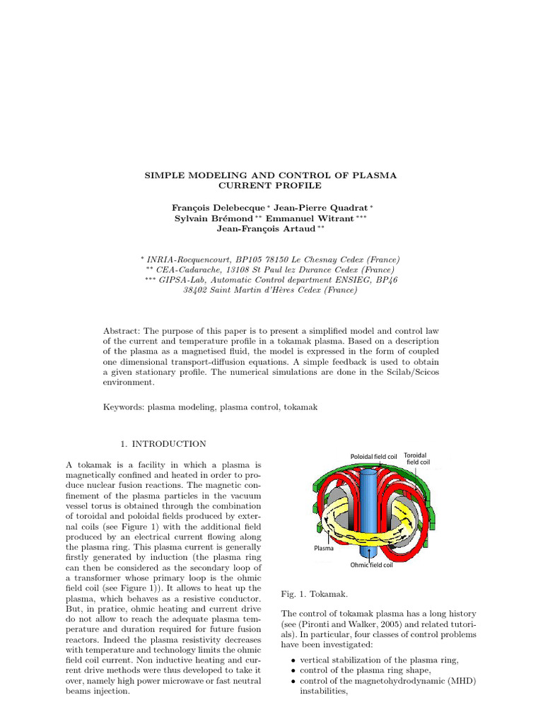 Simple Modeling and Control of Plasma Current Profile | PDF