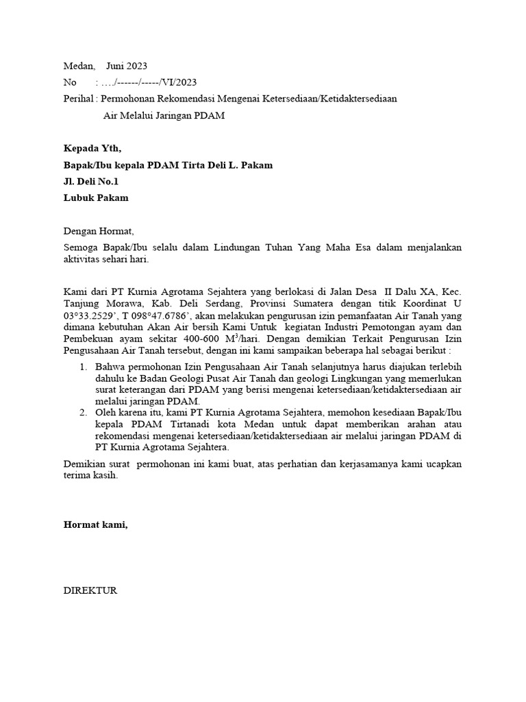 Surat Permohonan Air PDAM | PDF