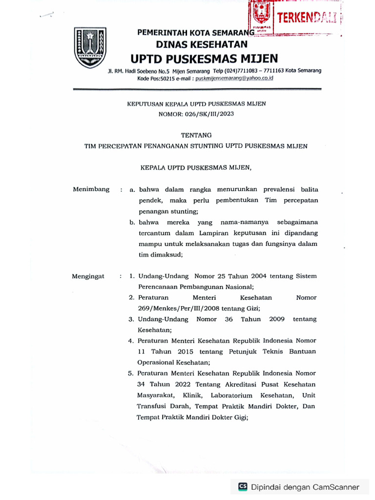 SK Tentang Tim Percepatan Penanganan Stunting | PDF