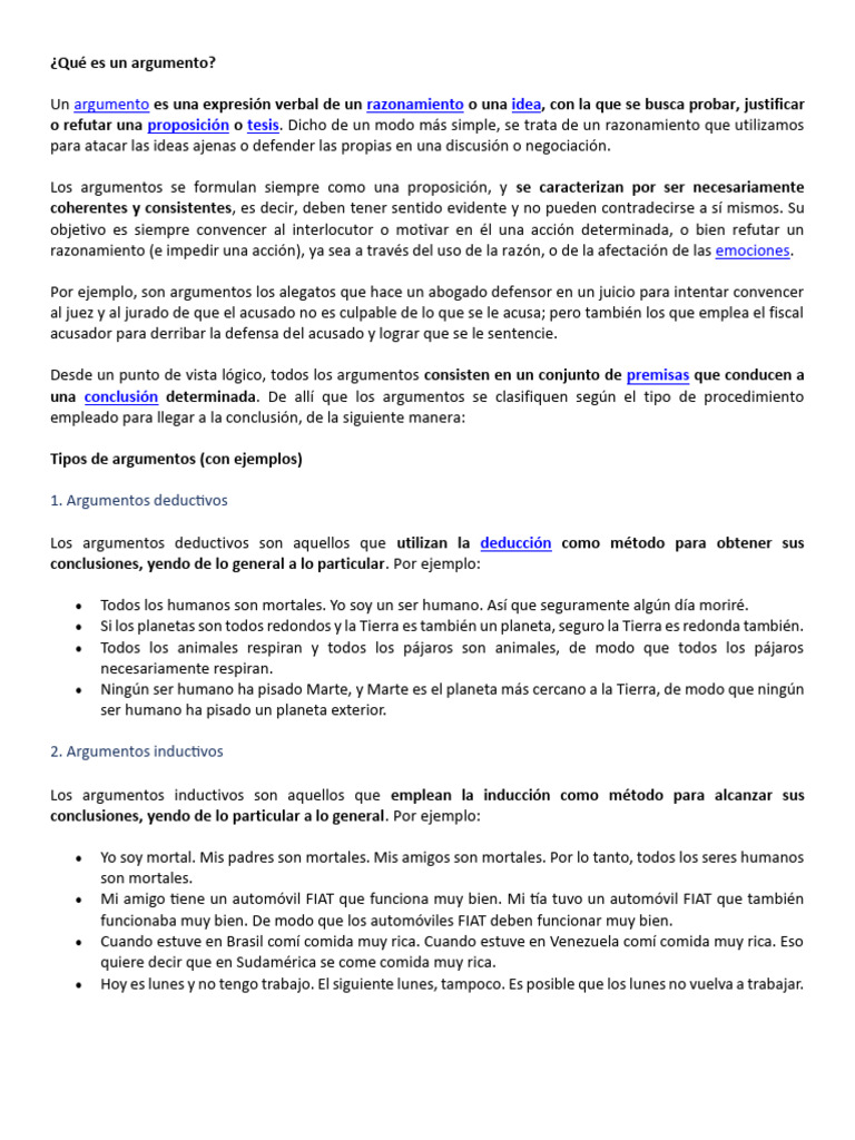 Definición y Tipos de Argumentos | PDF | Argumento | Razonamiento deductivo