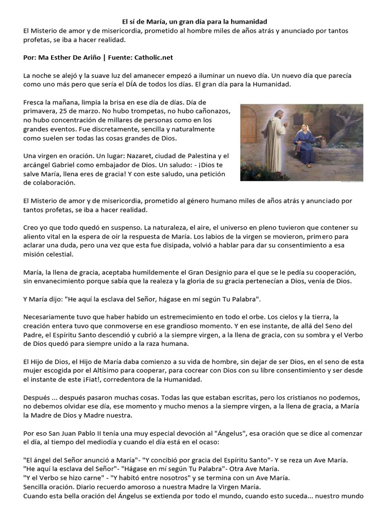 El Sí de María | PDF | María, madre de Jesús | Oración