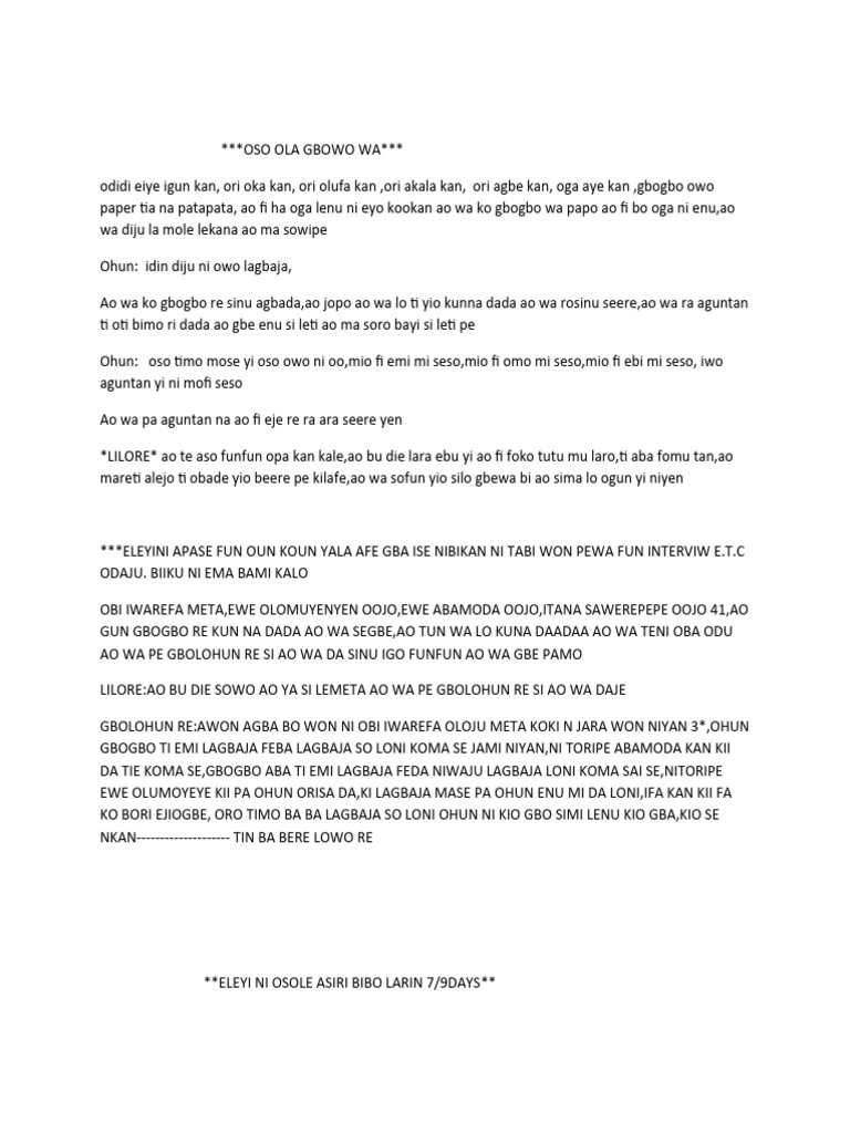 Oso Ola Gbowo W | PDF