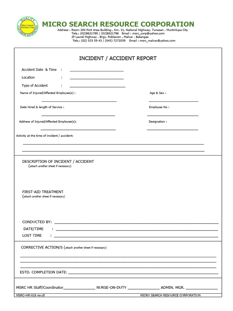MSRC Accident Report Form | PDF