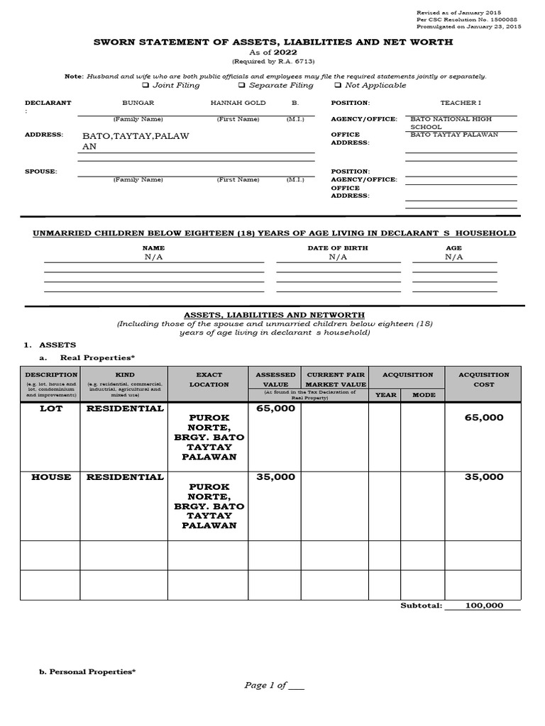 2015 SALN Form | PDF