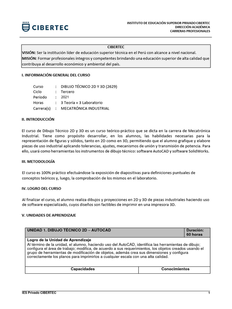 Dibujo Técnico 2D y 3D en CIBERTEC | PDF | Cad automático | Laboratorios
