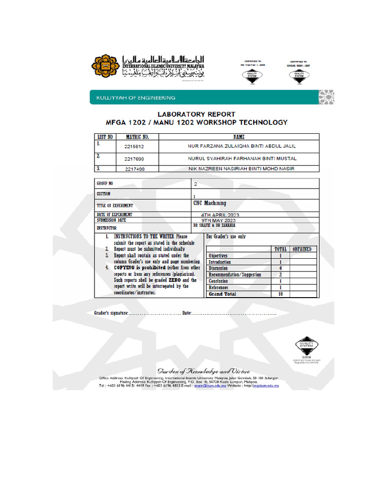 CNC Milling Lab Report | PDF