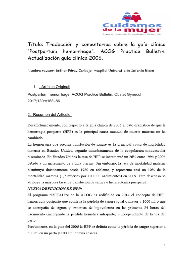 ACOG Postpartum Hemorrhage PDF | PDF | Obstetricia | Medicina CLINICA