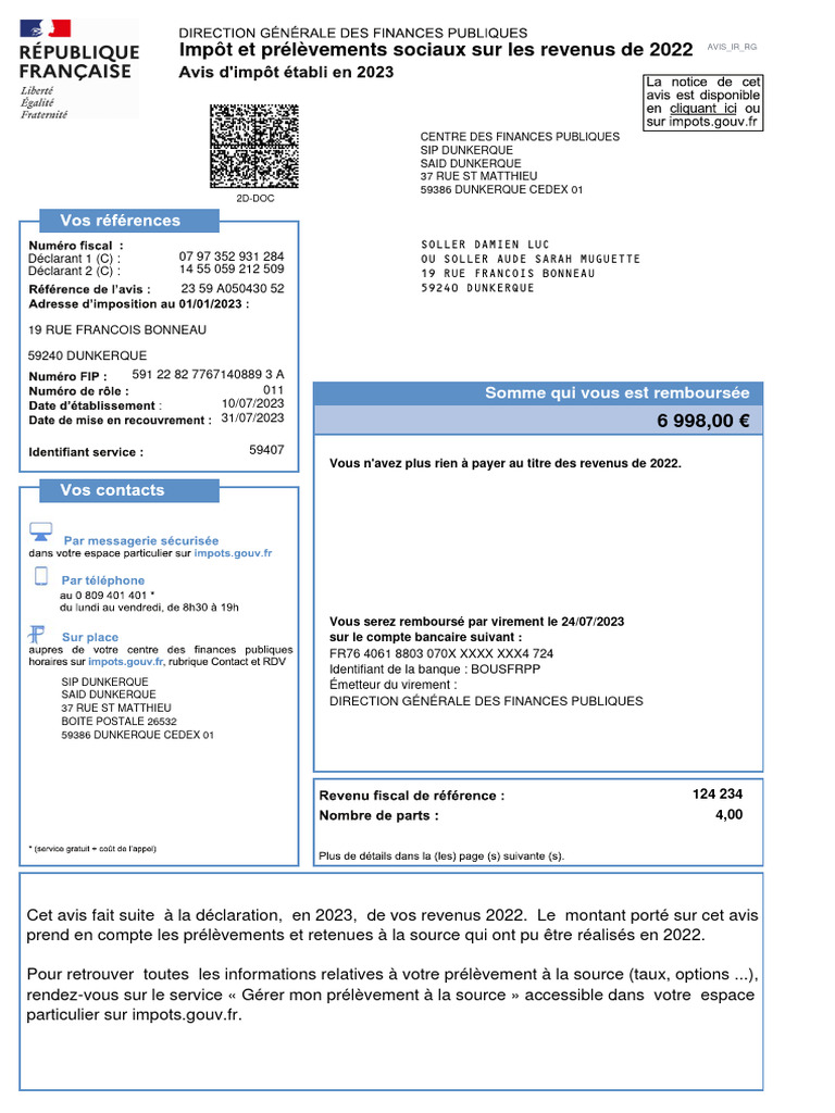 Avis D Impot 2023 Sur Les Revenus Et Prelev Sociaux 20 | PDF