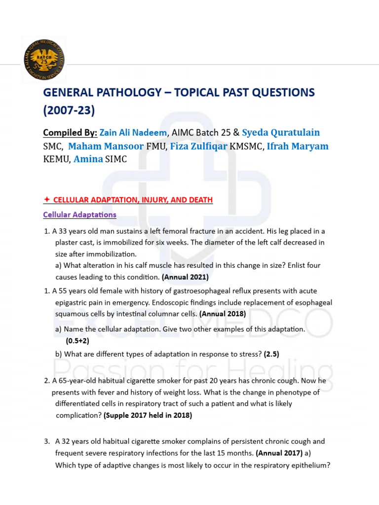 General Pathology Exam Questions 2007-2023 | PDF | Genetic Disorder ...