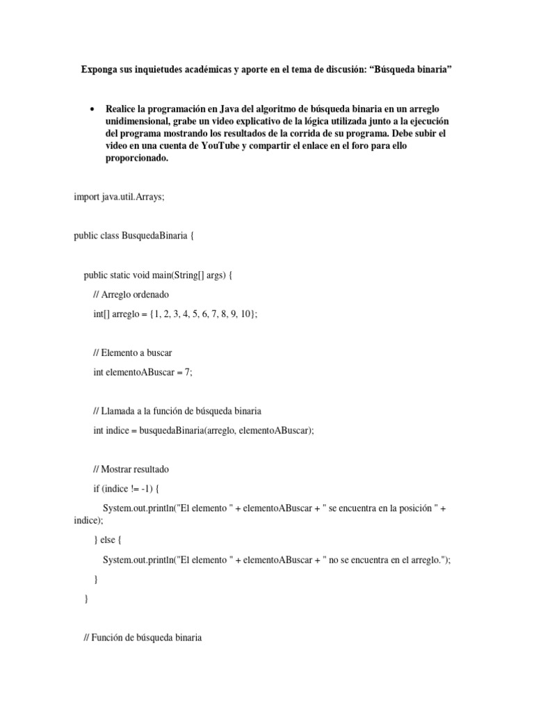 Búsqueda Binaria en Java | PDF | Informática