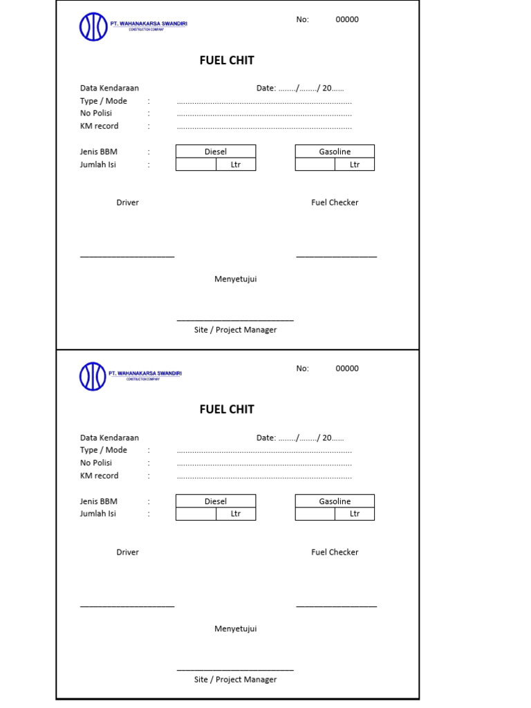 Form Fuel Chit | PDF