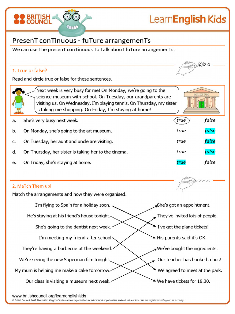 Grammar Practice Present Continuous Future Arrangements Worksheet | PDF