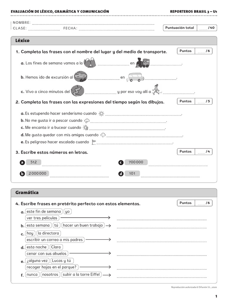 Evaluación - Léxico y Gramática - Unidad 1 | PDF