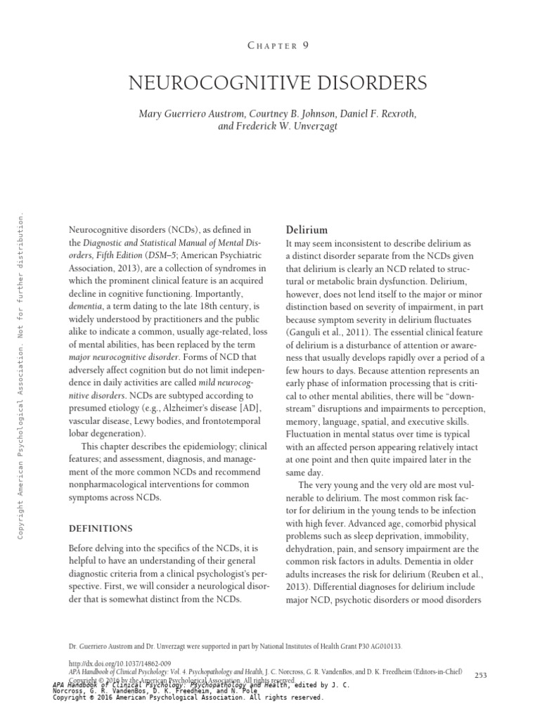 009 Neurocognitive Disorders | PDF