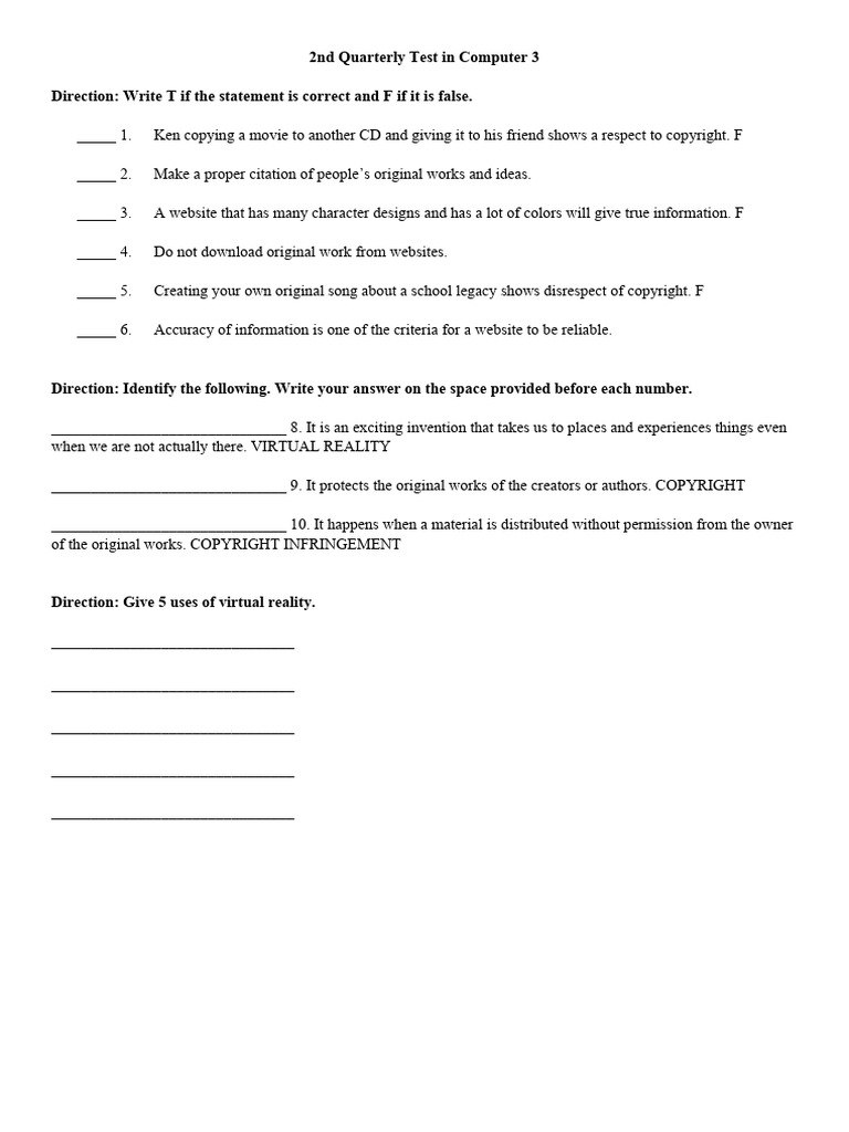 2nd Quarterly Test in COmputer 3. ST | PDF