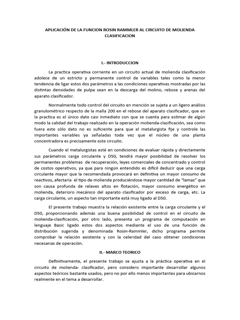 Aplicación de La Funcion Rosin Rammler Al Circuito de Molienda ...