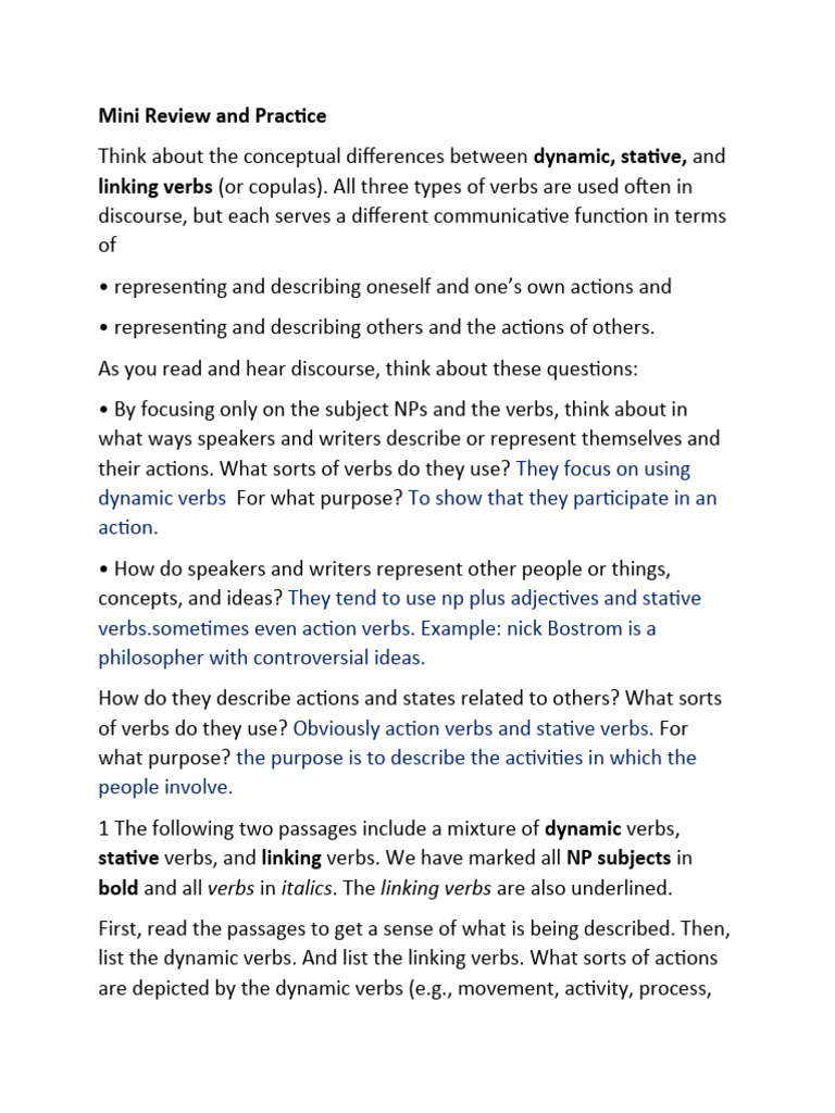 Mini Review and Practice Verbs | PDF