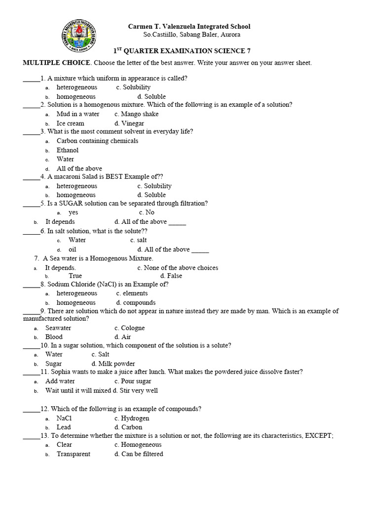 science-7-1st-quarter-exam | PDF