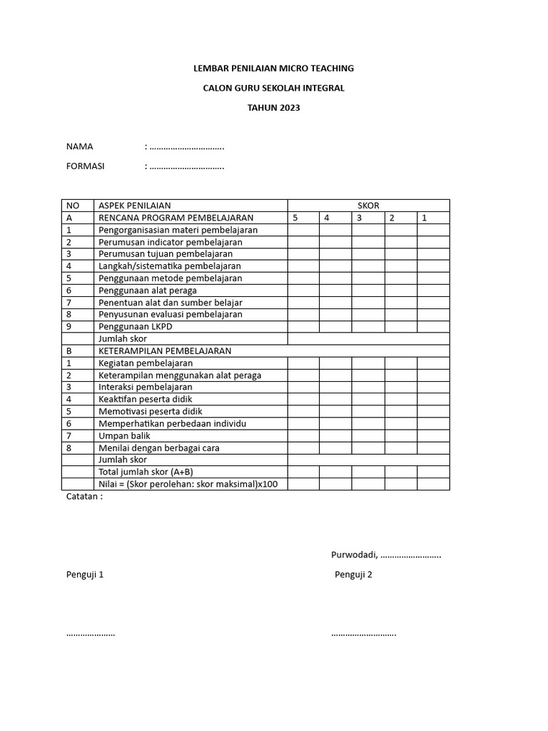 Penilaian Micro Teaching Guru | PDF