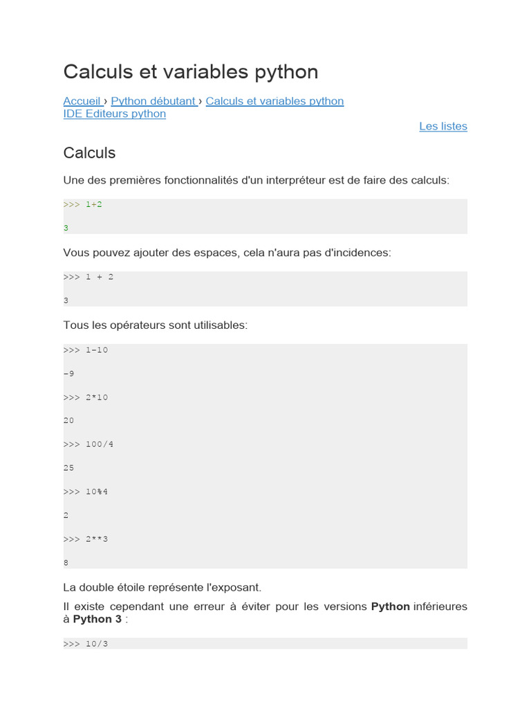 Calculs Et Variables Python | PDF
