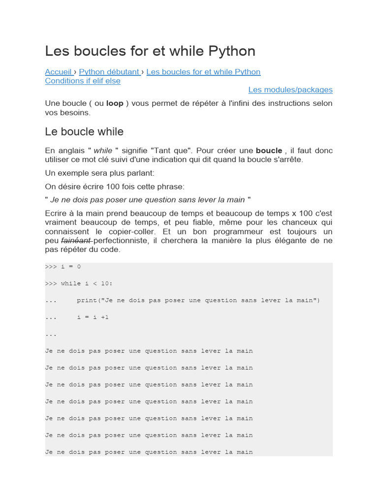 Les boucles for et while Python | PDF