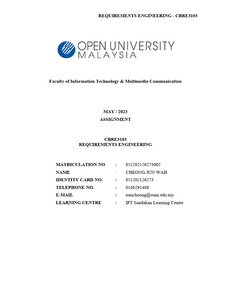Cheong Jun Wah - Cbre3103 Assignment | PDF | Use Case | Automated Teller Machine