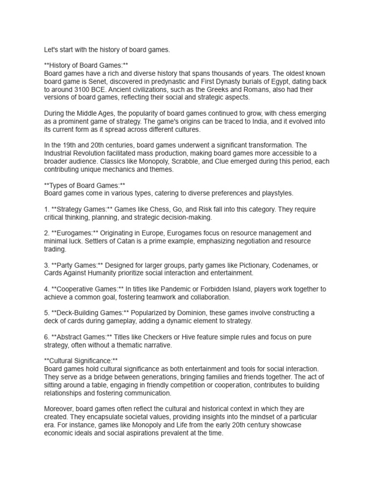 Board Games Essay | PDF | Games & Activities