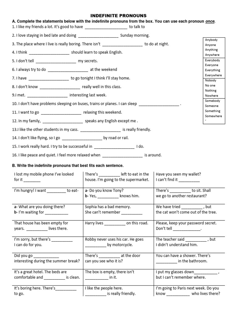 Indefinite Pronouns | PDF
