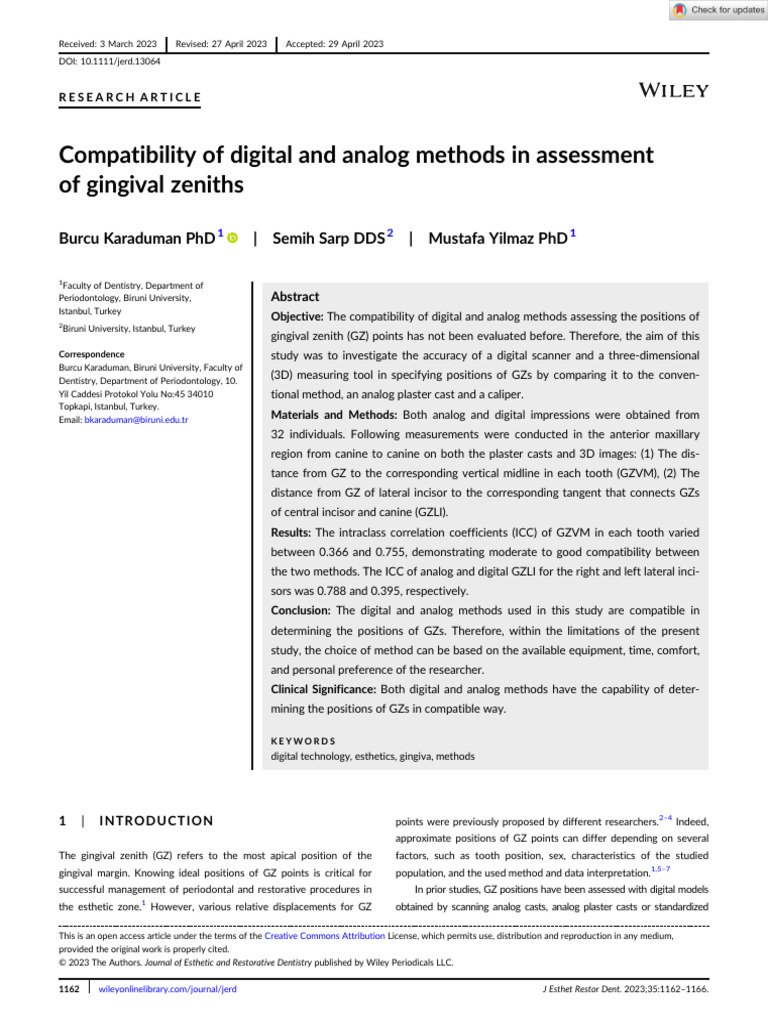 J Esthet Restor Dent - 2023 - Karaduman - Compatibility of Digital and ... J Esthet Restor Dent - 2023 - Karaduman - Compatibility of Digital and ...