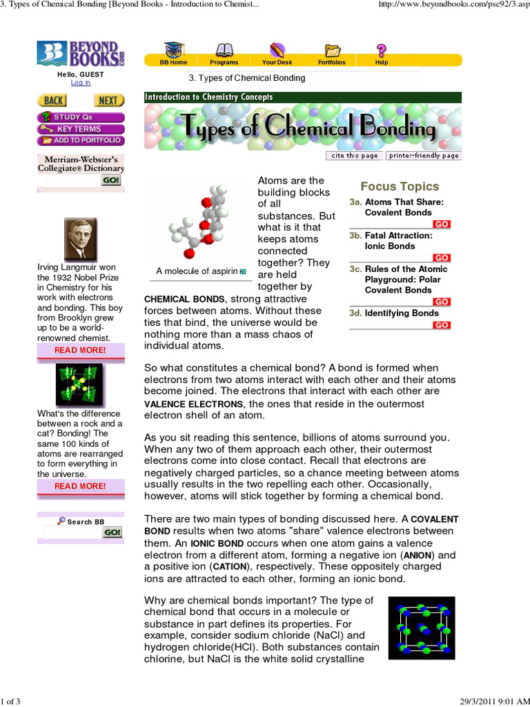 Types of Chemical Bonding (Beyond Books - Introduction To Chemistry ...