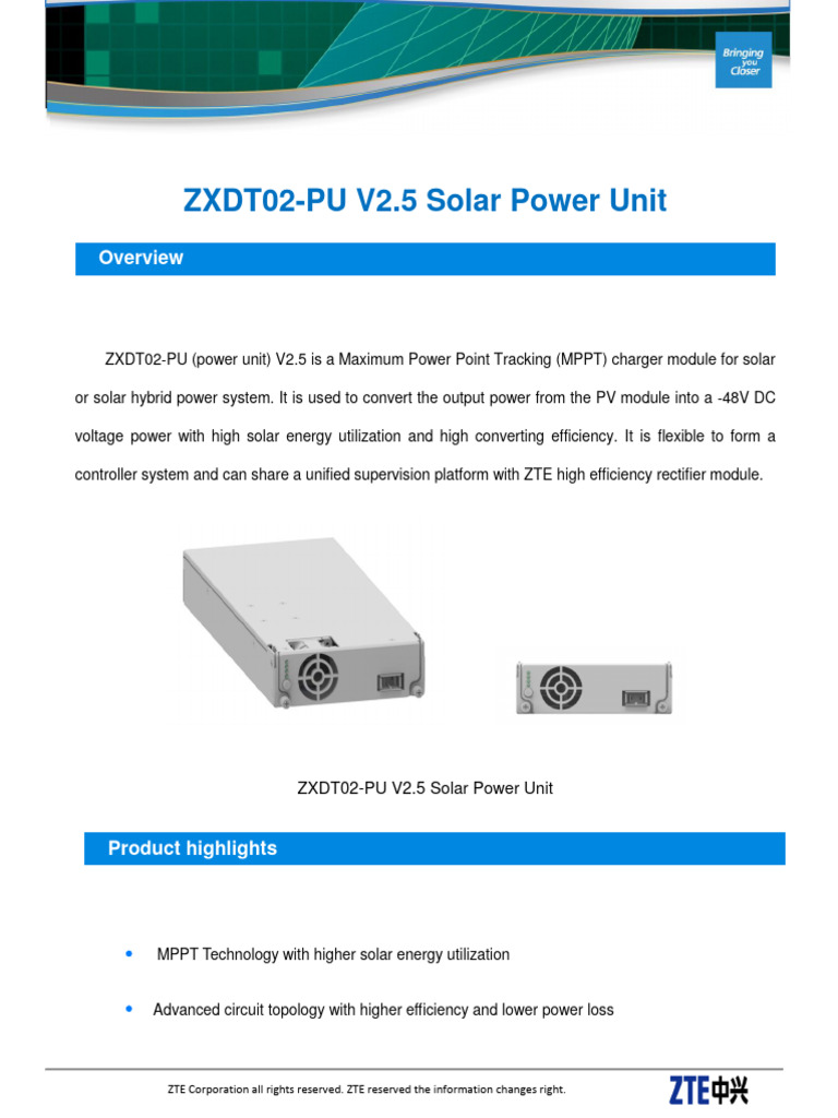 ZXDT02-PU V2.5 Solar Power Unit Datasheet | PDF