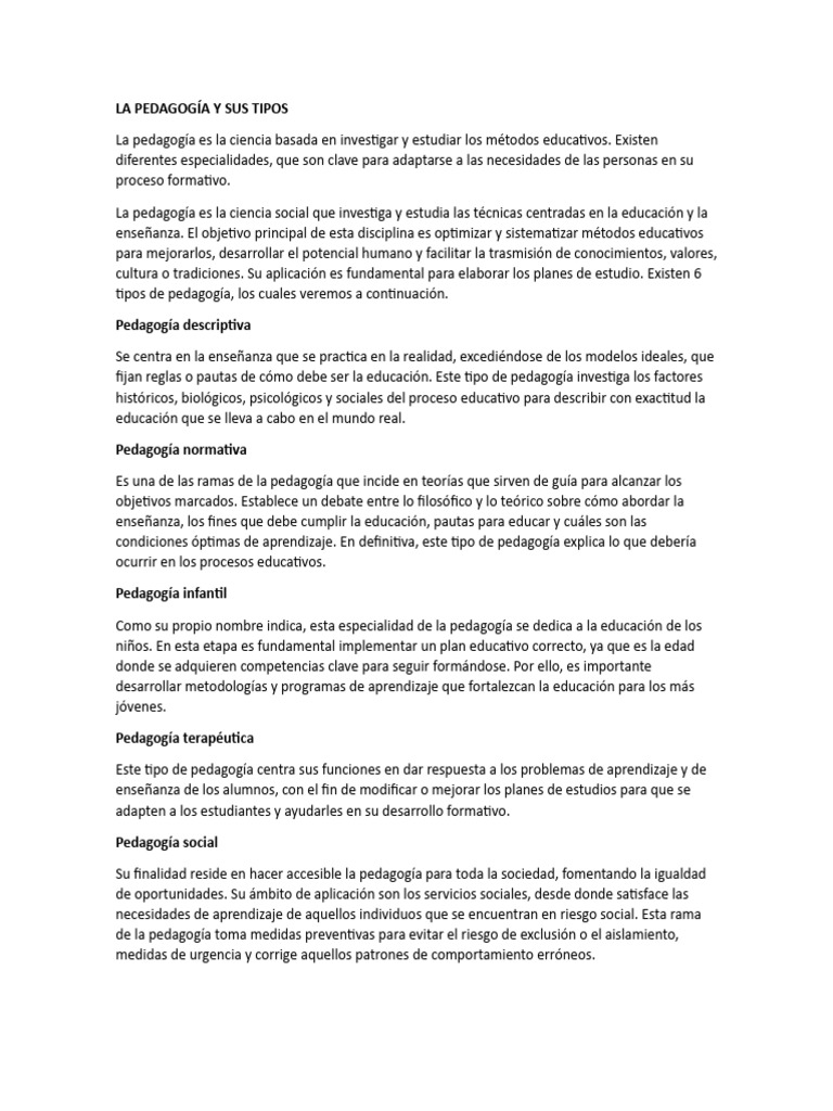 La Pedagogía y Sus Tipos | PDF La Pedagogía y Sus Tipos | PDF