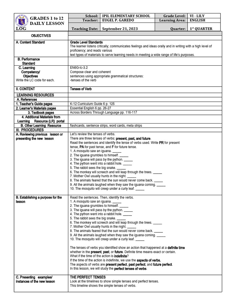 English 6 Q1 - W4 - D4 | PDF