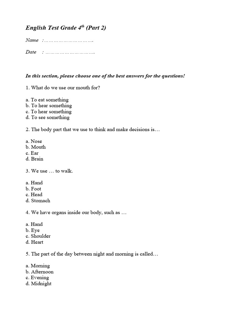 English Test Grade 4 Fidel | PDF | Fruit Preserves