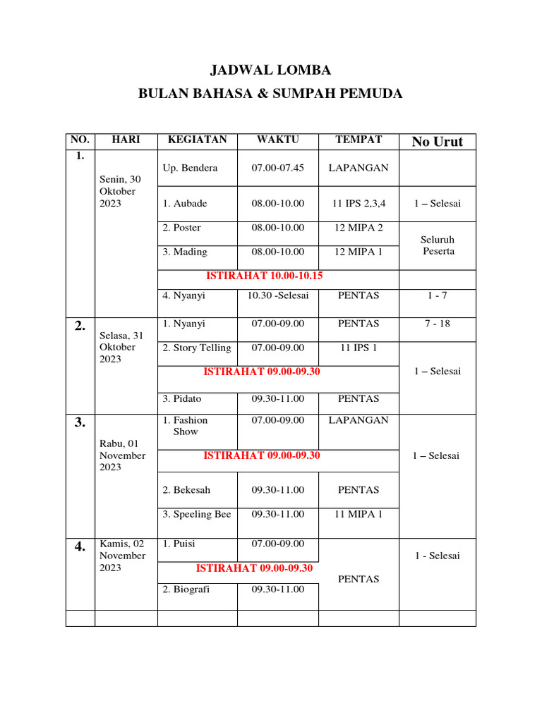 JADWAL LOMBA | PDF