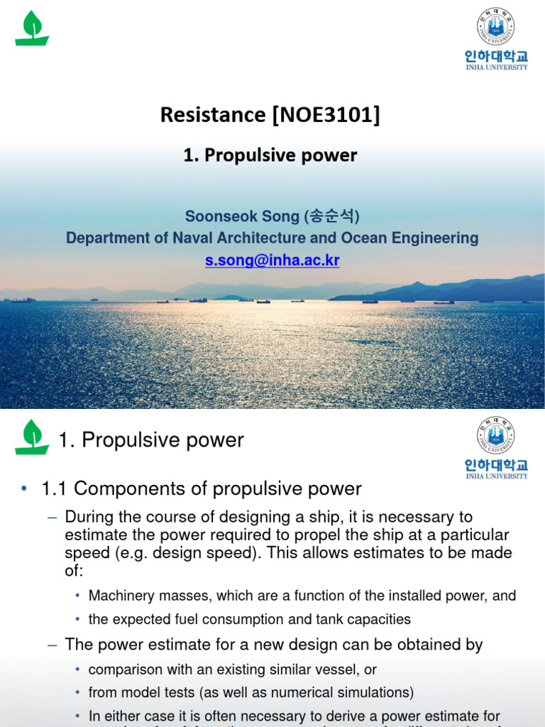 Ship Resistance - 1. Propulsive Power | PDF | Marine Propulsion | Ships