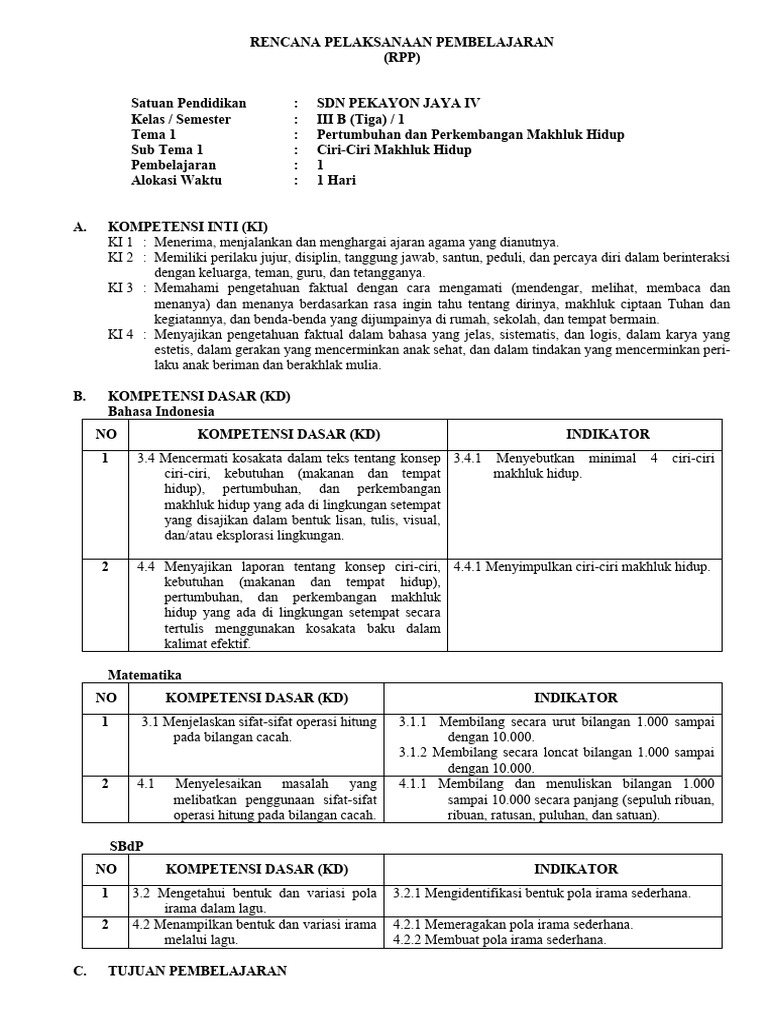 RPP TEMA 1 KELAS 3 THN 2023-2024 | PDF