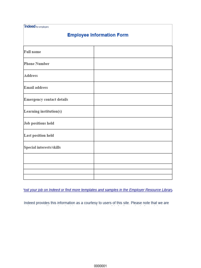 TEMPLATE EmployeeInformationForm | PDF