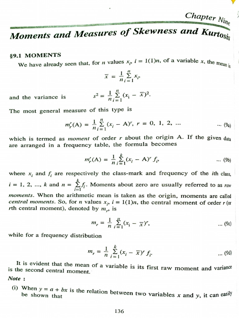 Moments and Measures of Skewness and Kurtosis | PDF | Skewness | Mean