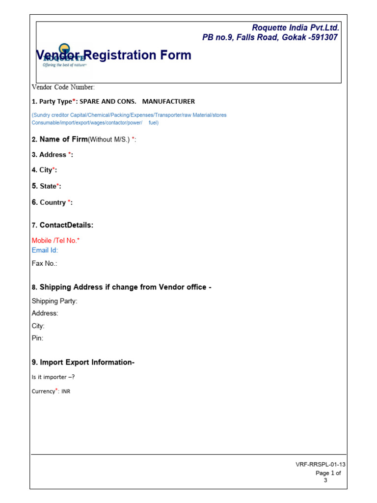 Vender Registration Form | PDF