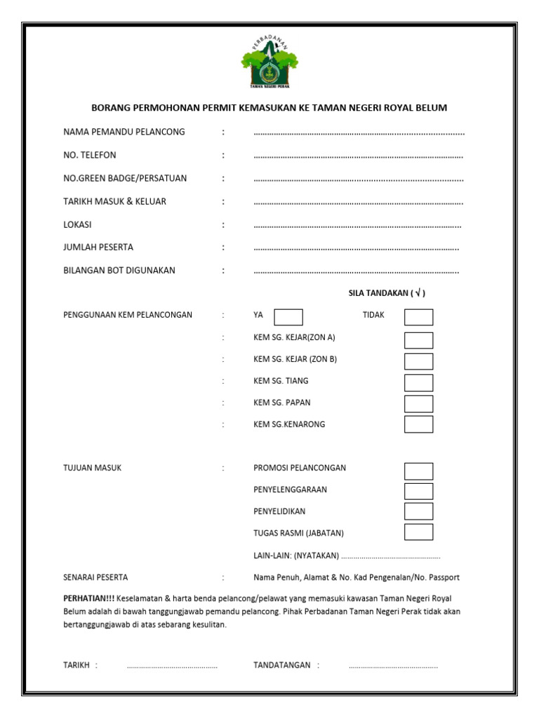 Borang Permohonan Permit | PDF