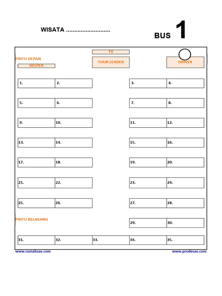 Denah Kursi Bus Pariwisata Medium Seat 2-2 35 Kursi - Rumah Sae | PDF