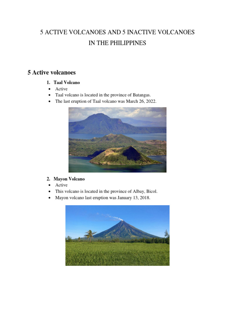 5 Active Volcanoes and 5 Inactive Volcanoes | PDF