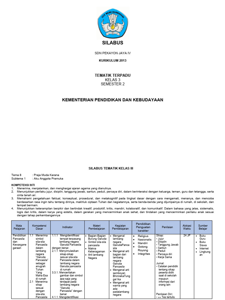 Silabus Kelas 3 Tema 8 THN 2023-2024 | PDF