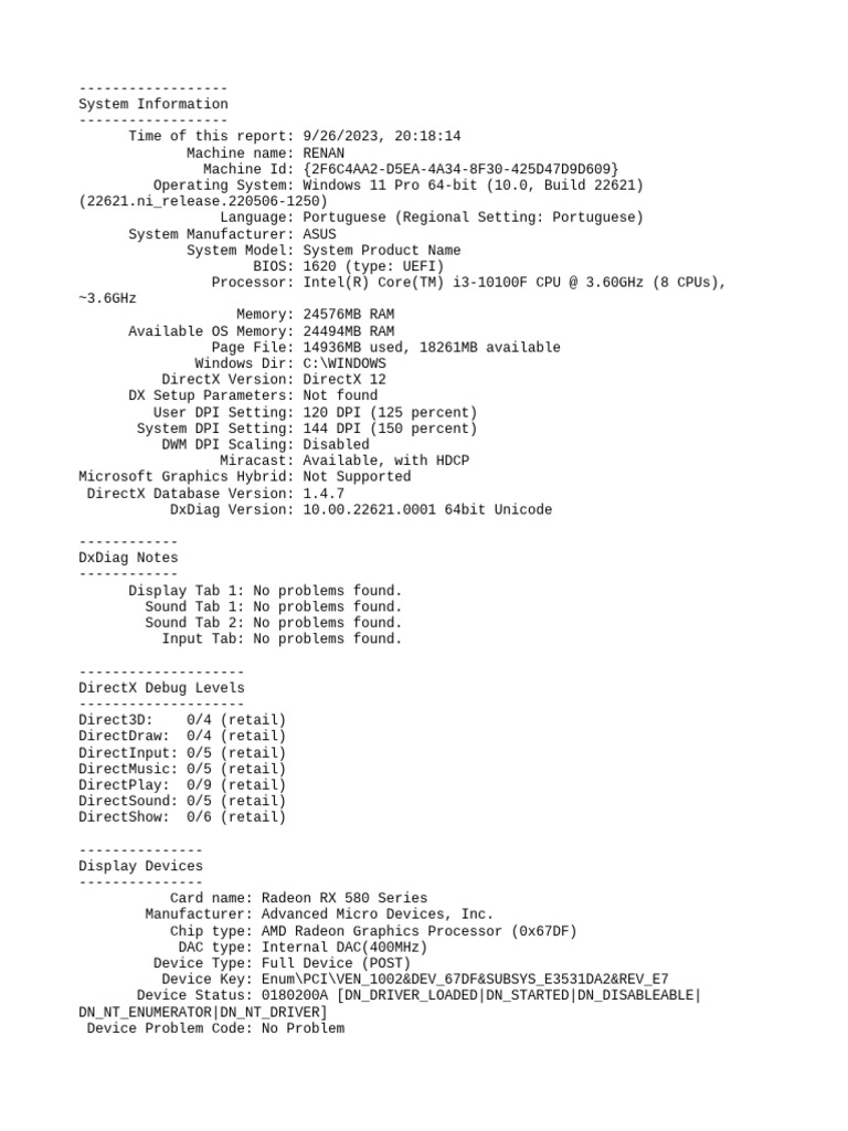 DX Diag | PDF | Technology & Engineering