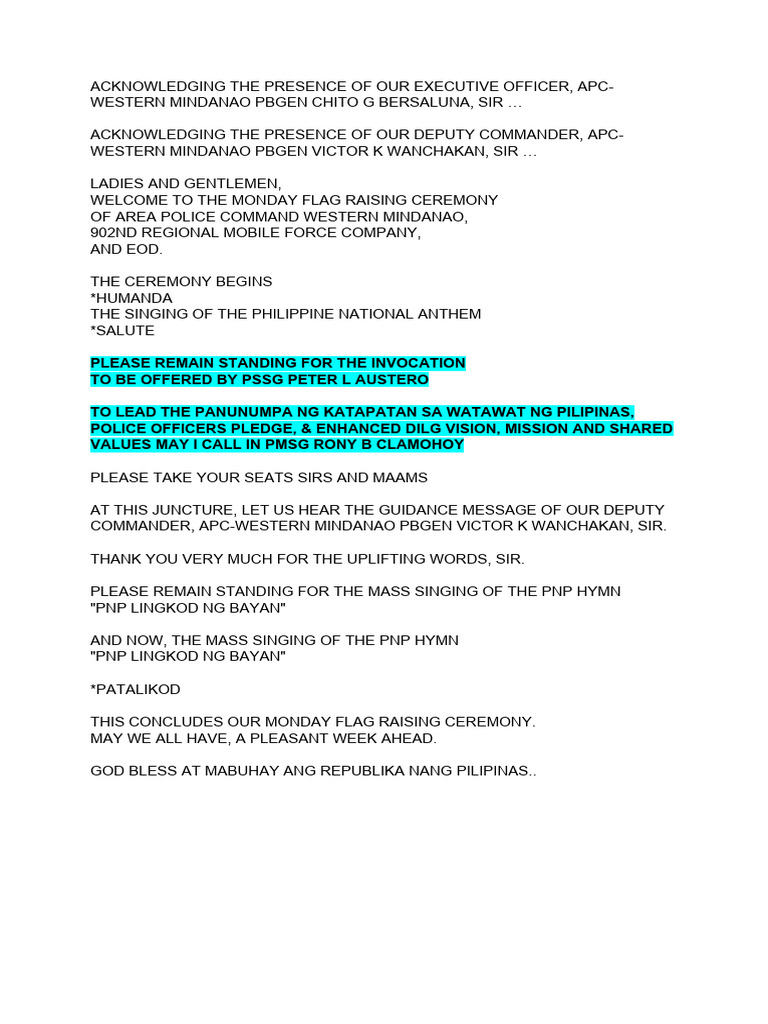 Monday Flag Raising Ceremony Overview | PDF | Law