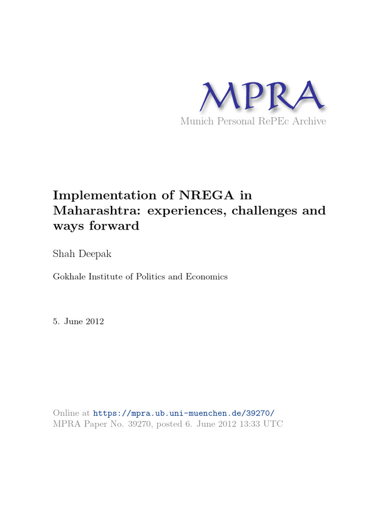 Implementation of NREGA in Maharashtra - Experiences, Challenges and ...
