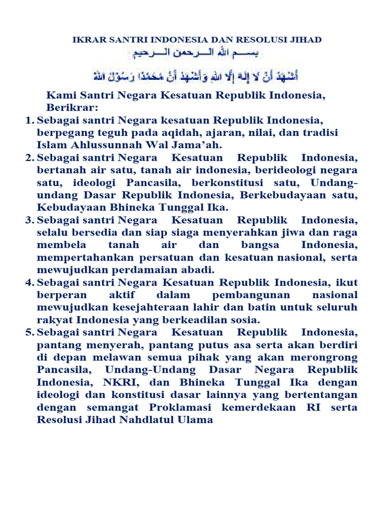 Ikrar Santri Dan Resolusi Jihad Nu | PDF