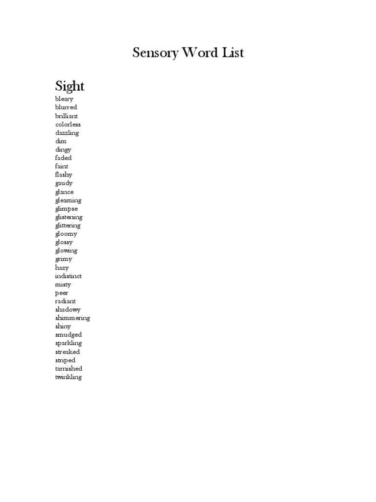 Sensory Word List Sight | PDF
