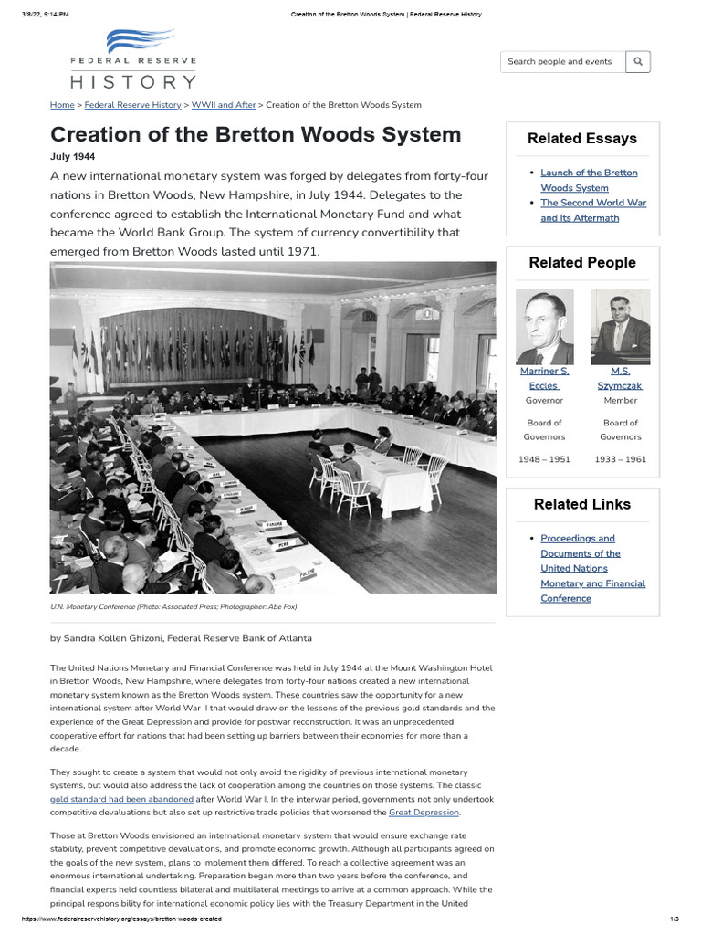 Creation of The Bretton Woods System - Federal Reserve History | PDF